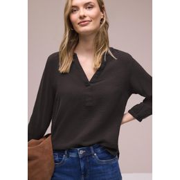Shirtbluse Street One, Damen, Gr. 34, espresso braun, Web, 100% Baumwolle, unifarben, klassisch normal, V-Ausschnitt, B&uuml;ndchen, Blusen, mit 3/4 &Auml;rmeln