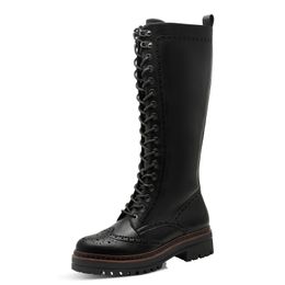 Schn&uuml;rstiefel Tamaris, Damen, Gr. 38, Normalschaft, schwarz, Lederimitat, Lyralochung, unifarben, Schuhe Schn&uuml;rstiefel, Blockabsatz, Langschaftstiefel mit trendiger Lyrolochung