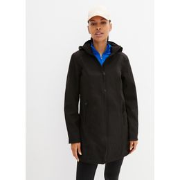 Softshellparka bonprix, Damen, Gr. 38, schwarz, Softshell, Aussenseite: 92% Polyester, 8% Elasthan, unifarben, figurumspielend ca. Mitte Oberschenkel, abgesteppte Kante, Jacken Softshellparka, figurbetonter Schnitt, 2-Wege-Rei&szlig;verschluss, Kordelz&uuml;ge im Saum