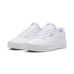 Sneaker Puma "Carina 3.0 Sneakers M&auml;dchen", Damen, Gr. 38, wei&szlig; gold, Obermaterial: Synthetik, Textil, Kuhleder, Leder. Futter: Textil. Innensohle: Textil, Keine Angabe. Laufsohle: Gummi, Schuhe Sneaker