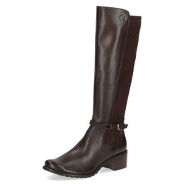 Stiefel Caprice, Damen, Gr. 38, Normalschaft, braun (dunkelbraun), Leder, Textil, Schuhe Stiefel, Blockabsatz, Langschaftstiefel, Businessstiefel mit Flechtband