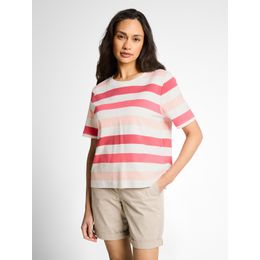 T-Shirt Tom Tailor, Damen, Gr. S, coral sanftes wei&szlig; stripe, Single Jersey, Obermaterial: 100% Baumwolle, gestreift, regular fit normal, Rundhals, gerader Abschluss, Shirts T-Shirt, mit Streifen Muster