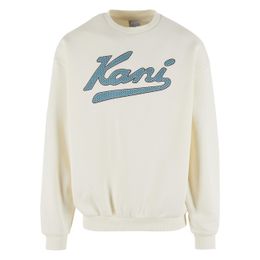 Rundhalspullover Karl Kani "Karl Kani Varsity Palm Os Crewneck", Herren, Gr. L, wei&szlig;, 65% Baumwolle, 35% Polyester, mehrfarbig, normal, Rundhals, Pullover Rundhalspullover