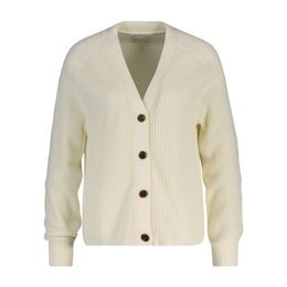 Cardigan Gant "RIBBED KNIT COTTON", Damen, Gr. S, cream, Strick, Obermaterial: 100% Baumwolle, unifarben, regular fit taillenbedeckt, V-Ausschnitt, eingesetzt gerader Abschluss, Strickjacken Cardigan, Regular fit mit V-Ausschnitt