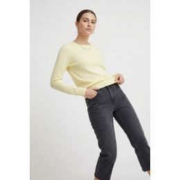 Rundhalspullover Vila "VIRIL O-NECK L/S KNIT TOP - NOOS", Damen, Gr. L, pastel gelb detail:schwarz melange, Feinstrick, Obermaterial: 50% Viskose, 27% Nylon, 23% Polyester, meliert, regular fit normal, Rundhals, Rippb&uuml;ndchen, Pullover Rundhalspullover, Viskosemischung, regular fit