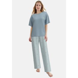 Pyjama Tom Tailor, Damen, Gr. 36, blau, mittel, streifen, Single Jersey, Obermaterial: 95% Baumwolle, 5% Elasthan, bequem, Rundhals, Homewear-Sets Pyjama, atmungsaktiv, Viskosemix