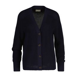 Cardigan Gant "RIBBED KNIT COTTON", Damen, Gr. L, evening blau, Strick, Obermaterial: 100% Baumwolle, unifarben, regular fit taillenbedeckt, V-Ausschnitt, eingesetzt gerader Abschluss, Strickjacken Cardigan, Regular fit mit V-Ausschnitt