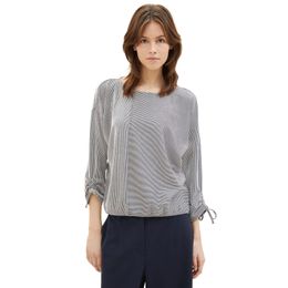 3/4-Arm-Shirt Tom Tailor Denim, Damen, Gr. S (36), blau (small navy wei&szlig; stripe), Single Jersey, Obermaterial: 58% Viskose, 38% Polyester, 4% Elasthan, gestreift, loose fit normal, Rundhals, verstellbar mit Bindeband, Shirts 3/4-Arm-Shirt, in feiner Rippoptik