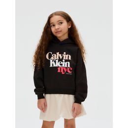 Kapuzensweatshirt Calvin Klein Jeans "PEARL SIGNATURE TERRY HOODIE", M&auml;dchen, Gr. 4 (104), schwarz (ck schwarz), Sweatware, Obermaterial: 100% Baumwolle, unifarben, regular fit h&uuml;ftlang, Rundhals, B&uuml;ndchen, Sweatshirts Kapuzensweatshirt, f&uuml;r Kinder bis 16 Jahre, mit gro&szlig;em Druck