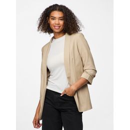Blusenblazer Pieces "PCBOSELLA 3/4 BLAZER NOOS", Damen, Gr. L, wei&szlig; (wei&szlig; pepper), Web, Obermaterial: 79% Polyester, 16% Viskose, 5% Elasthan, unifarben, slim fit h&uuml;ftbedeckend, Blazer Blusenblazer, Materialmix, regular fit