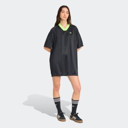 Shirtkleid adidas originals "ADICOLOR JACQUARD OVERSIZE", Damen, Gr. M, N-Gr, gr&uuml;n (schwarz, signal gr&uuml;n), Obermaterial: 100% Polyester, Kleider Shirtkleid, sportlicher Stil, moderner 2000er-Vibe, aus Satin