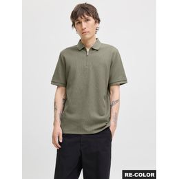 Jack & Jones Poloshirt JACK & JONES "JJEAUSTIN ZIP POLO SS NOOS", Herren, Gr. S, vetiver detail:classic, Jersey, Obermaterial: 58% Polyester, 40% Baumwolle, 2% Elasthan, unifarben, regular fit normal, Shirts Poloshirt, mit Polokragen