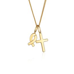 Kette mit Anh&auml;nger Elli Premium "Halskette Kreuz Fisch Symbol Religion Kommunion 375 Gelbgold" Gr. 45, gold, Halsketten, Damen, ohne Stein, Gelbgold 375, Kette mit Anh&auml;nger