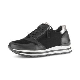 Keilsneaker Gabor "Turin", Damen, Gr. 36, silber (schwarz, silberfarben), Glattleder, Ziegenveloursleder, unifarben mit Farbeinsatz, Schuhe, Freizeitschuh, Halbschuh, Schn&uuml;rer, gepolsterter Schaftrand, H-Weite