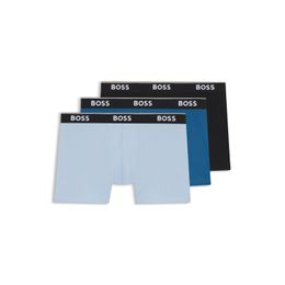 Boxershorts BOSS, Herren, Gr. XXL, 3 Stk., open blau 462, Jersey, Obermaterial: 95% Baumwolle, 5% Elasthan, unifarben, k&ouml;rpernah, Unterhosen, aus bequemer Stretch-Baumwolle, k&ouml;rpernah, mittlere Bundh&ouml;he