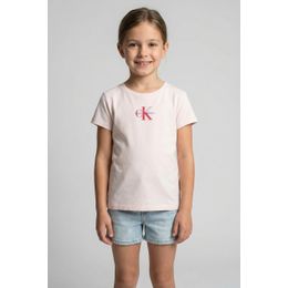 T-Shirt Calvin Klein Jeans "MICRO MONOGRAM TOP", M&auml;dchen, Gr. 8 (128), pearl, Single Jersey, Obermaterial: 100% Baumwolle, unifarben, regular fit normal, Rundhals, eingesetzt abgesteppte Kante, Shirts T-Shirt, Regular fit f&uuml;r Kinder