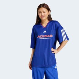 T-Shirt adidas Sportswear "HOUSE OF TIRO NATIONS PACK BOYFRIEND", Damen, Gr. L, semi lucid blau, Obermaterial: 100% Polyester, Rundhals, Shirts T-Shirt, sportlicher Stil, Boyfriend-Passform, mit Elasthan-Anteil