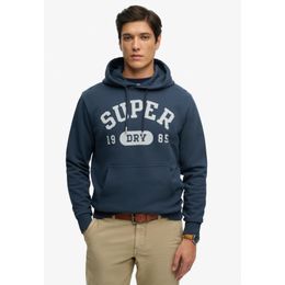 Kapuzensweatshirt Superdry "ATH ESS HOODIE", Damen, Gr. 3XL, navy, angeraute Sweatware, Obermaterial: 80% Baumwolle, 20% Polyester, bedruckt, loose fit normal, Rundhals, Sweatshirts Kapuzensweatshirt