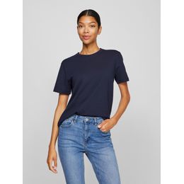 Kurzarmshirt Vila "VINORA S/S T-SHIRT - NOOS", Damen, Gr. XL, blau (navy blazer), Jersey, Obermaterial: 96% Baumwolle, 4% Elasthan, unifarben, regular fit normal, Rundhals, Shirts Kurzarmshirt, Baumwollmischung, regular fit