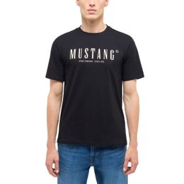 Kurzarmshirt Mustang "Herren Style Austin", Damen, Gr. L, schwarz, Jersey, 100% Baumwolle, Rundhals, Shirts Kurzarmshirt