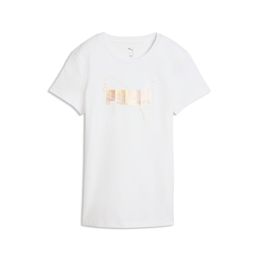 T-Shirt Puma "ESS LOGO LAB METALLIC TEE", Damen, Gr. S, Puma wei&szlig;, Jersey, Obermaterial: 100% Baumwolle, bedruckt, regular fit normal, Rundhals, Shirts T-Shirt, Regular Fit, mit Rundhalsausschnitt, aus Baumwolle