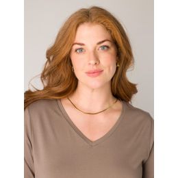 T-Shirt Base Level Curvy "Alba", Damen, Gr. 46, grau (schwarz taupe), Single Jersey, Obermaterial: 94% Viskose, 6% Elasthan, unifarben, figurumspielend h&uuml;ftlang, V-Ausschnitt, abgesteppt, Shirts T-Shirt, mit V-Ausschnitt
