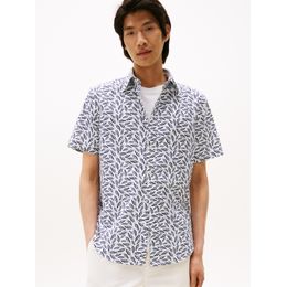 Kurzarmhemd Tommy Hilfiger "LINEN BLEND PRINT S/S Regular Fit SHIRT", Herren, Gr. XXL, N-Gr, wei&szlig; (wei&szlig;, allover), Web, Obermaterial: 84% Baumwolle, 16% Leinen, regular fit, Hemden Kurzarmhemd, modischer Print, mit Leinenanteil