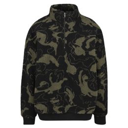 Sweater Urban Classics "Urban Classics Oversized Pattern Teddy Troyer", Herren, Gr. XL, oliveswirl, 100% Polyester, unifarben, Sweatshirts Sweater