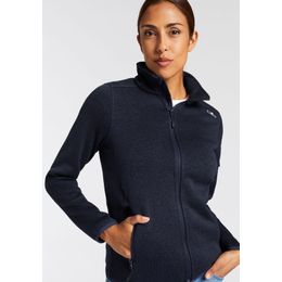 Strickfleecejacke CMP "KNITTED MELANGE FLEECE WOMAN JACKET", Damen, Gr. 38, blau (b. blau), Strick, Obermaterial: 100% Polyester, normal, eingefasste Kante, Jacken Strickfleecejacke, W&auml;rmeisolierend & Schnell trocknend & Atmungsaktiv, &Uuml;bergangsjacke