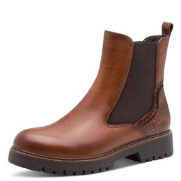 Chelseaboots Tamaris, Damen, Gr. 37, cognac, Leder, Lederimitat, Schuhe Chelseaboots, Blockabsatz, Stiefelette mit Kontrast-Rahmennaht