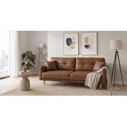 3-Sitzer Home Affaire "TRIPLO optionale Schlafsofa mit Bettkasten, Ma&szlig;e B/T/H: 215/100/89 cm", braun (cognac), B:215cm H:89cm T:100cm, Luxus-Microfaser weich (92% Polyester, 8% Nylon);Filzoptik ( 100% Polyester);Luxus-Microfaser Vintageoptik (100% Polyester), Sofas, 3-Sitzer, Wahlweise Bettfunktion - Liegefl&auml;che 145x191 cm, R&uuml;cken-, Zierkissen