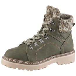Winterboots Tamaris, Damen, Gr. 40, olivgr&uuml;n, Lederimitat, Textil, kontrastfarbene Details, Basic, Schuhe Winterboots, Blockasatz, Schn&uuml;rboots, im Bergsteigerlook, vegane Verarbeitung