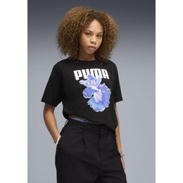 T-Shirt Puma "GRAPHICS RELAXED FLOWER TEE", Damen, Gr. XS, Puma schwarz, Jersey, Obermaterial: 100% Baumwolle, bedruckt, relaxed fit normal, Rundhals, Shirts T-Shirt, lockere Passform, Kurzarm, Rundhalsausschnitt