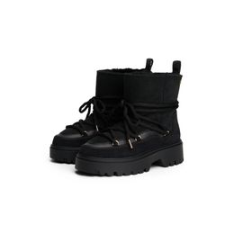 Winterboots Tommy Hilfiger "REAL SHEARLING LACEUP SNOWBOOT", Damen, Gr. 37, schwarz, Lederimitat, Veloursleder, unifarben, Schuhe Winterboots, Blockabsatz, Plateau, Schn&uuml;rboots mit aufgesetzter Schn&uuml;rung