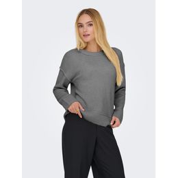 Strickpullover Only "ONLHAZEL LS DETAIL O-NECK BF KNT", Damen, Gr. S, medium grau melange, Strick, Obermaterial: 93% Polyester, 4% Wolle, 3% Elasthan, unifarben, regular fit, Rundhals, Rippb&uuml;ndchen, Pullover Strickpullover