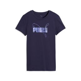 T-Shirt Puma "ESS LOGO LAB METALLIC TEE", Damen, Gr. XL, blau (deep plum), Jersey, Obermaterial: 100% Baumwolle, bedruckt, regular fit normal, Rundhals, Shirts T-Shirt, Regular Fit, mit Rundhalsausschnitt, aus Baumwolle