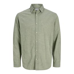 Jack & Jones Langarmhemd JACK & JONES "JJESUMMER LINEN BLEND SHIRT L/S SN", Herren, Gr. L, N-Gr, new sage, Web, Obermaterial: 70% Baumwolle, 30% Leinen, unifarben, normal normal, Hemden Langarmhemd, Baumwollmischung, regular fit