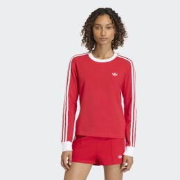 Langarmshirt adidas originals "3-STREIFEN LANG&Auml;RMLIGES, SCHMAL GESCHNITTEN", Damen, Gr. M, better scarlet, wei&szlig;, Obermaterial: 93% Baumwolle, 7% Elasthan, Rundhals, Shirts Langarmshirt