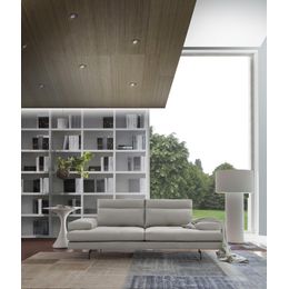 3-Sitzer Calia italia "Toby Wing, 208 cm breit, Designsofa, hochwertige Verarbeitungsdetails", grau (grigio mario), B:208cm H:90cm T:113cm, Mikrofaser mit Nubuk Optik (100% Polyester), Sofas, 3-Sitzer, inkl. Sitztiefenverstellung und Armteilfunktion, F&uuml;&szlig;e in Schwarz matt
