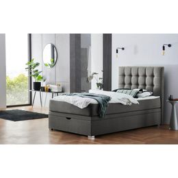 Boxbett "Riona, erweiterbar zu Doppel- und Familienbett", grau (dunkelgrau), B:122cm L:212cm, 100% PES, ATLANTIC HOME COLLECTION, Komplettbetten, Boxbett, wahlweise mit 120x200cm Taschen-Federkernmatratze oder ohne Matratze