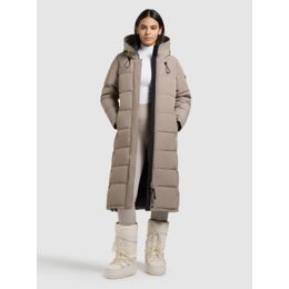 Steppmantel Khujo "DEVION2", Damen, Gr. M, greige, Canvas, 85% Polyester, 15% Baumwolle, unifarben, regular fit knielang, eingesetzt Rippb&uuml;ndchen mit Windstopper, M&auml;ntel Steppmantel