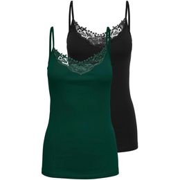 Spitzentop Only "ONLKIRA &ndash; Doppelpack mit Spitzendetail f&uuml;r feminine Looks", Damen, Gr. L (40), schwarz pack:pondarose pine, Jersey, Obermaterial: 100% Baumwolle, unifarben, figurbetont normal, V-Ausschnitt, Tops Spitzentop, figurbetont, modisch, Jersey, Baumwolle, V-Ausschnitt