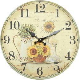 Wanduhr AMBIENTE HAUS "Sonnenblume Wanduhr 28cm", bunt, B:28cm H:28cm T:3,5cm, Wanduhren, Wanduhr
