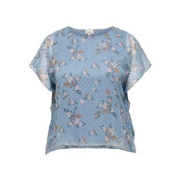 Blusenshirt Only CARMAKOMA "CARSIGRID LIFE SS O-NECK TOP AOP", Damen, Gr. 50, riviera aop:cornflower, Jersey, Obermaterial: 100% Polyester, bedruckt, regular fit normal, Rundhals, Shirts Blusenshirt