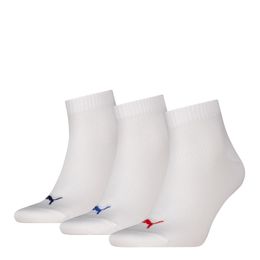 Kurzsocken Puma "Puma UNISEX QUARTER PLAIN 3P", Damen, Gr. 35-38, wei&szlig;, rot, blau, Baumwollmischung, elastisch, Socken, Atmungsaktiv, Rippenb&uuml;ndchen, weiche Baumwollmischung