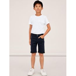Jeansshorts name it "NKMSILAS SLIM DNM L SHORT", Jungen, Gr. 104, N-Gr, schwarz (schwarz denim), Denim/Jeans, Obermaterial: 72% Baumwolle, 26% Polyester, 2% Elasthan, unifarben, slim fit kurz, Jeans Jeansshorts, Baumwollmischung, Stretch, Umschlagsaum