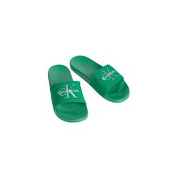 Pantolette Calvin Klein Jeans "ESS SLIDE CV", Herren, Gr. 45, gr&uuml;n, Textil, bestickt, unifarben, Schuhe Pantolette, Badeschuh, Flat, Poolslides mit Logoschriftzug
