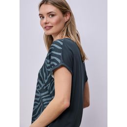 T-Shirt Street One, Damen, Gr. 36, cool vintage gr&uuml;n, Stoff, 95% Viskose, 5% Elasthan, unifarben, normal normal, Rundhals, B&uuml;ndchen, Shirts T-Shirt, mit geschlitztem Rundhalsausschnitt