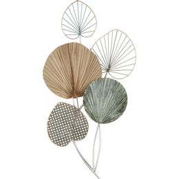 Wanddekoobjekt Gilde "Wandrelief 5 Bl&auml;tter", beige (natur), B:48cm H:90cm T:6cm, Metall, Wanddekoobjekte, Wanddekoobjekt, Wanddeko Bilder Metall, 3D, Blumen Bl&auml;tter