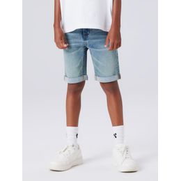 Jeansshorts name it "NKMSILAS SLIM DNM L SHORT", Jungen, Gr. 104, N-Gr, vintage medium blau denim, Denim/Jeans, Obermaterial: 71% Baumwolle, 27% Polyester, 2% Elasthan, unifarben, slim fit kurz, Jeans Jeansshorts, Baumwollmischung, Stretch, Umschlagsaum